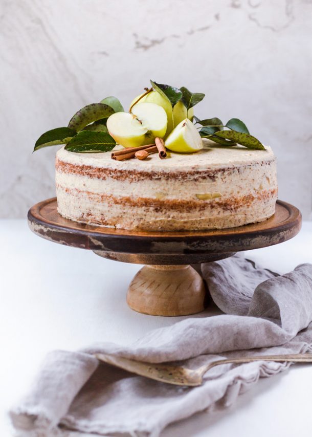 Lighter Apple Layer Cake with Whiskey Almond Cream | The Pure Taste
